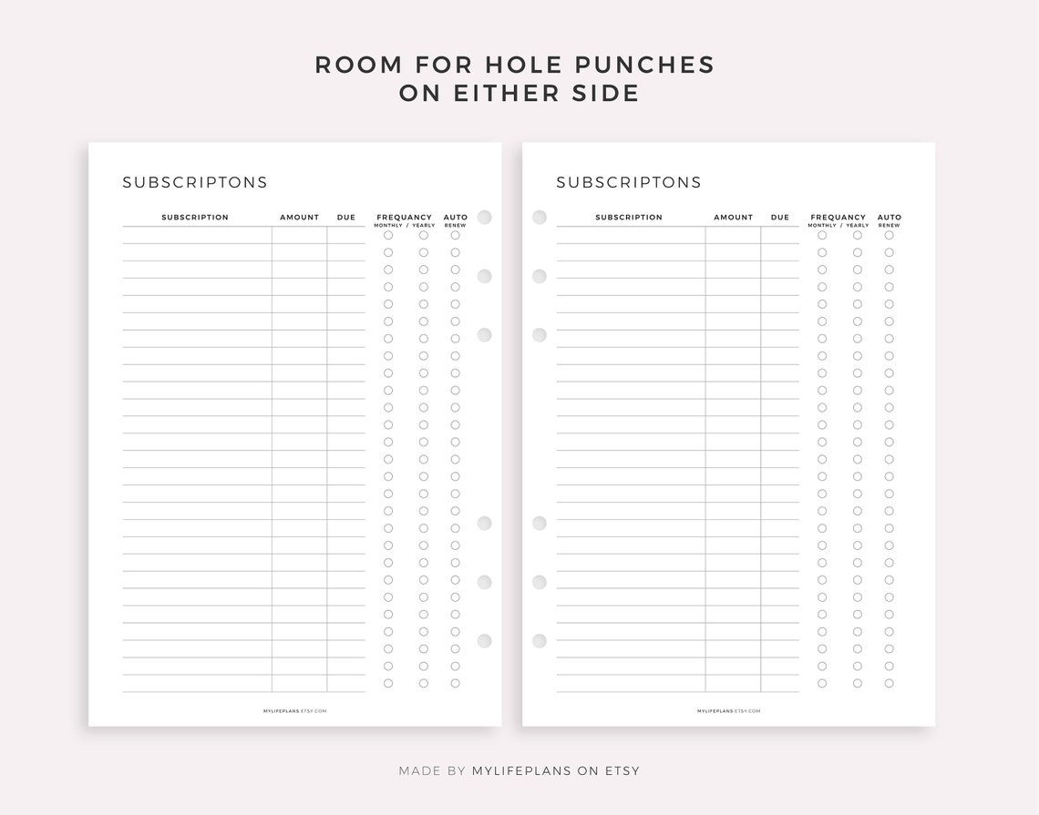 Subscription Tracker Printable Membership Checklist Expense - Etsy