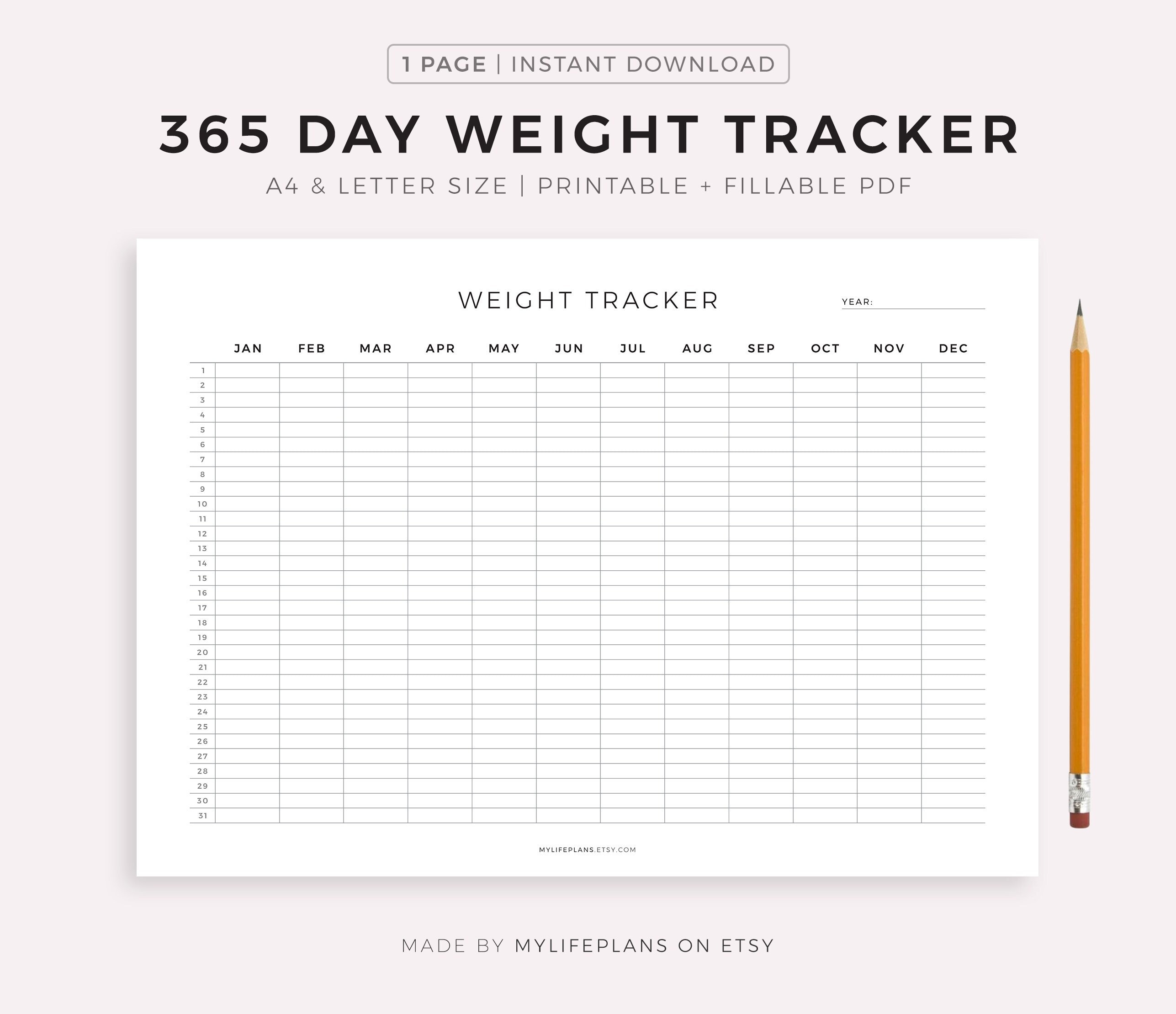 365 Day Weight Tracker Printable Landscape Daily Weight - Etsy Canada