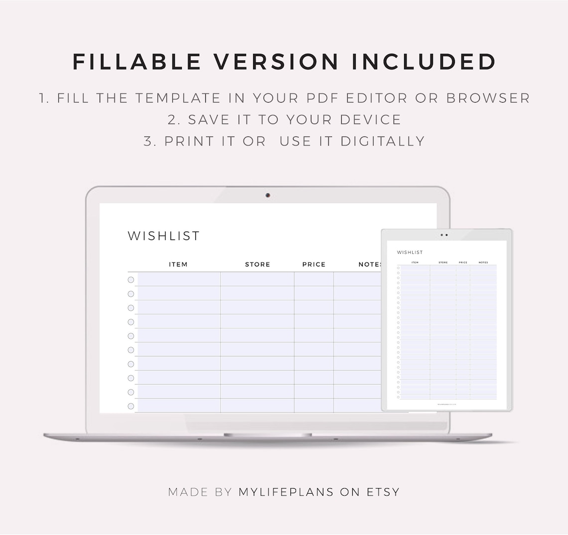 Wishlist Page Printable & Fillable, Holiday Wishlist Template, Birthday ...