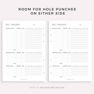 Monthly, Quartly, Yearly Bill Tracker on One Page Printable, Bill ...