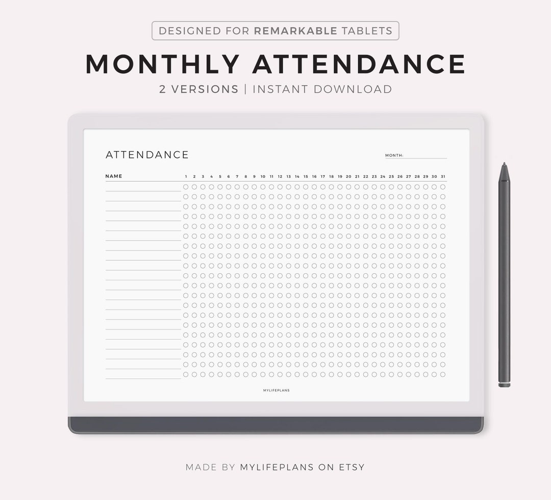 Monthly Employee Attendance Log Landscape - Working Days, Days Off ...