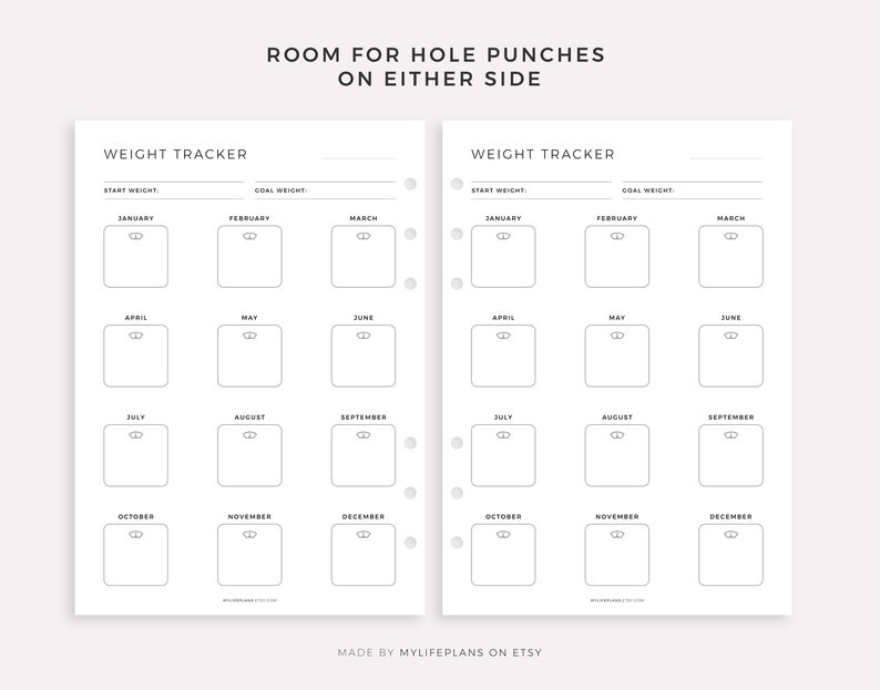 Yearly Weight Tracker Printable, Monthly Weight Goal Progress, Weight ...