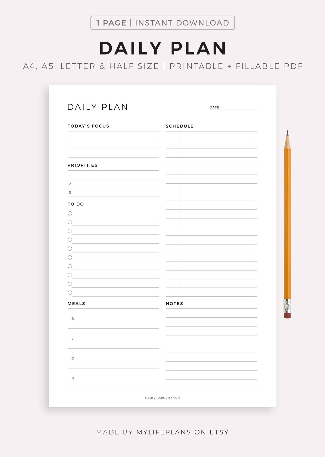 Fillable Daily Planner Printable, Daily Meal Planner, to Do List ...