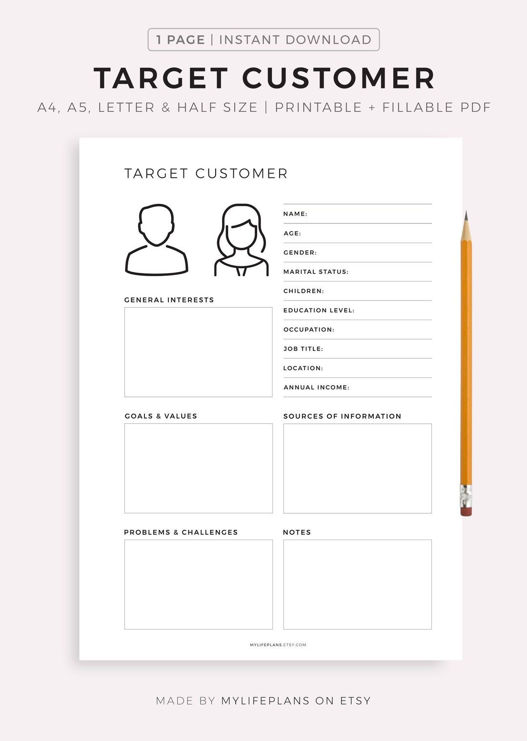 Target Customer Template Printable, Consumer Profile Worksheet, Ideal ...