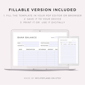 Bank Balance Sheet Printable, Bank Account Transactions Tracker ...