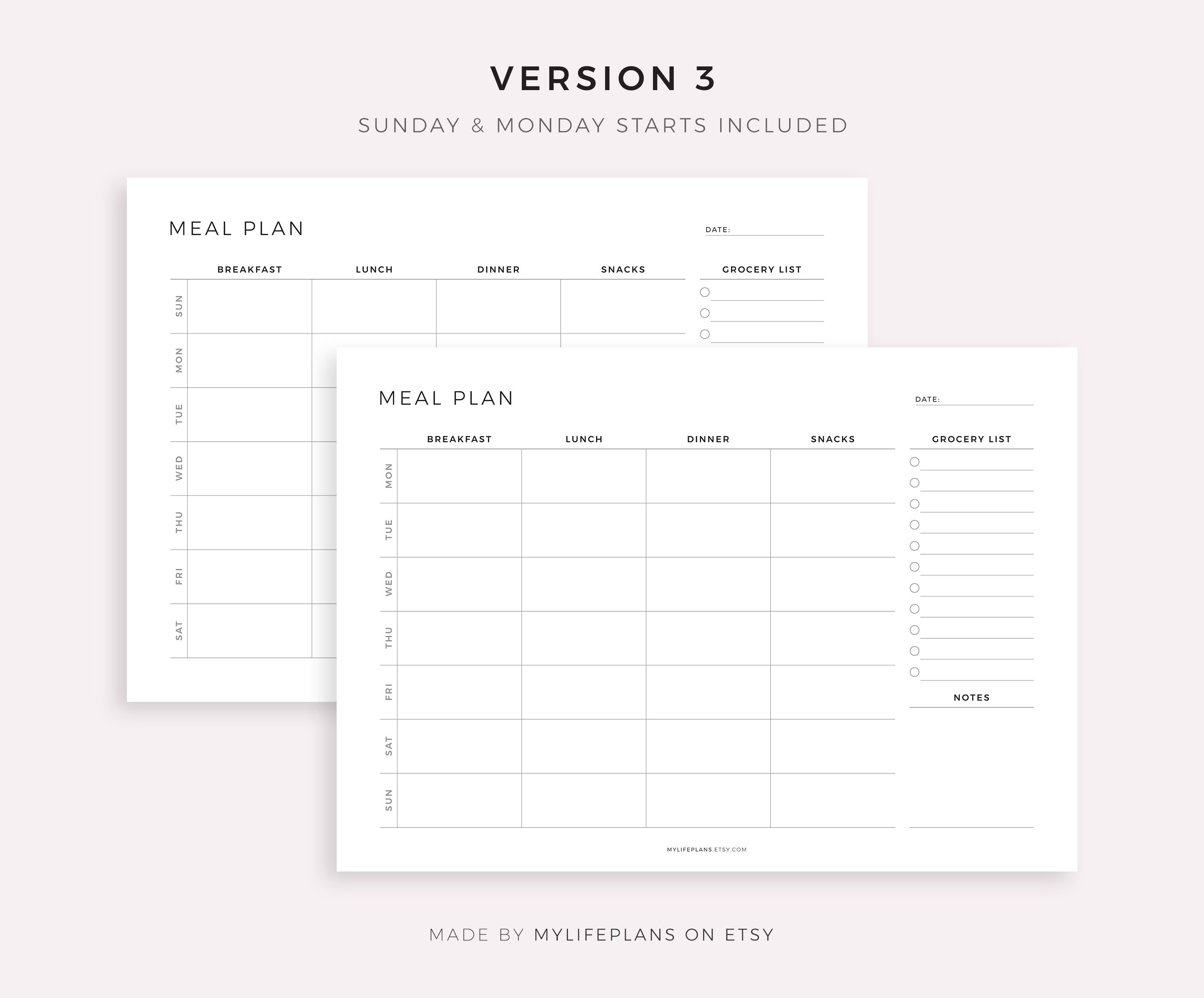 Weekly Meal Planning Printable Landscape 7 Day Menu Planner - Etsy