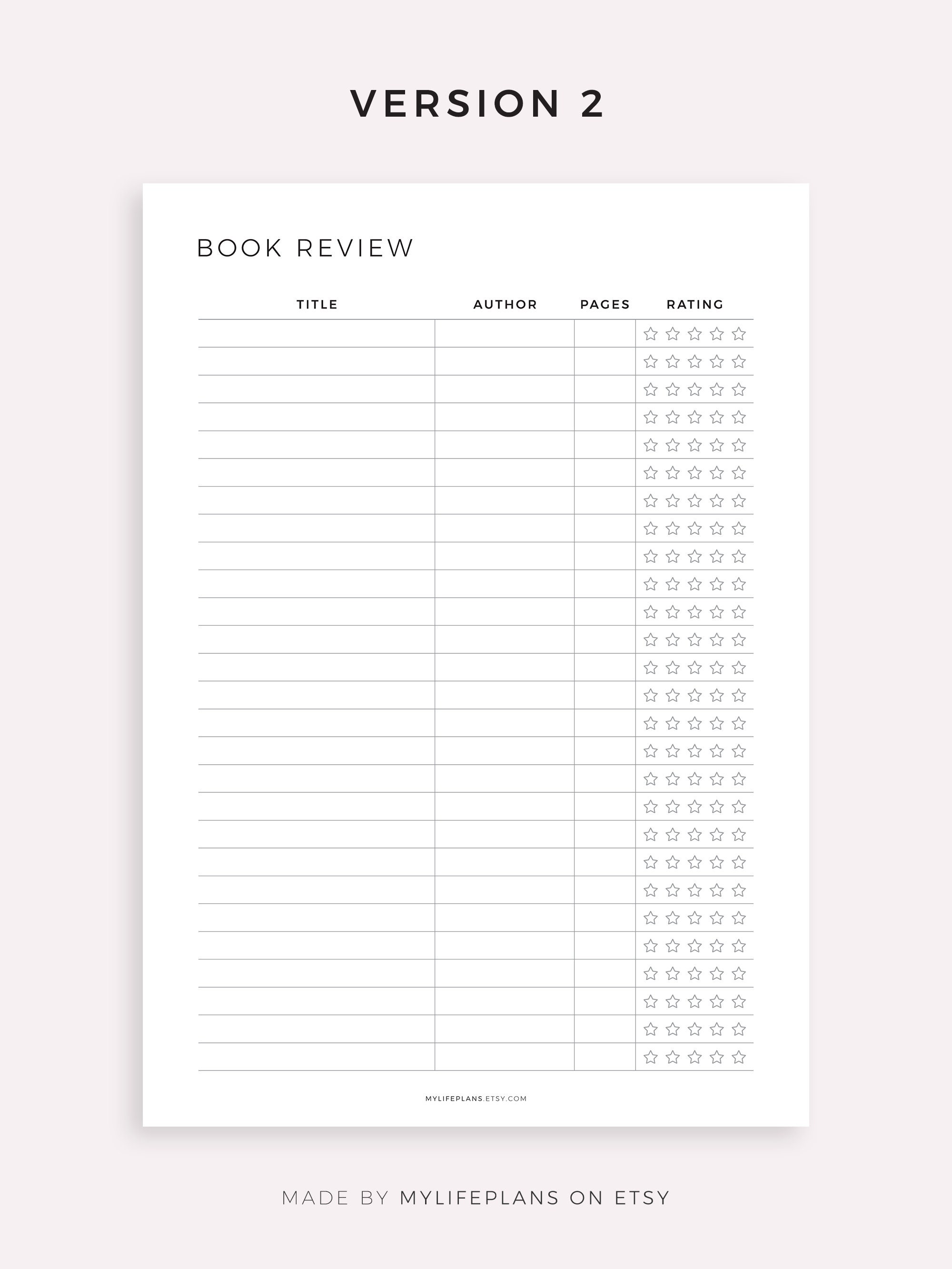 Simple Book Review Template Printable, Book Log and Review, Book Rating ...