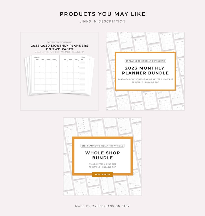 2023 Monthly Planner Printable Dated Month On 2 Pages 2023 Etsy
