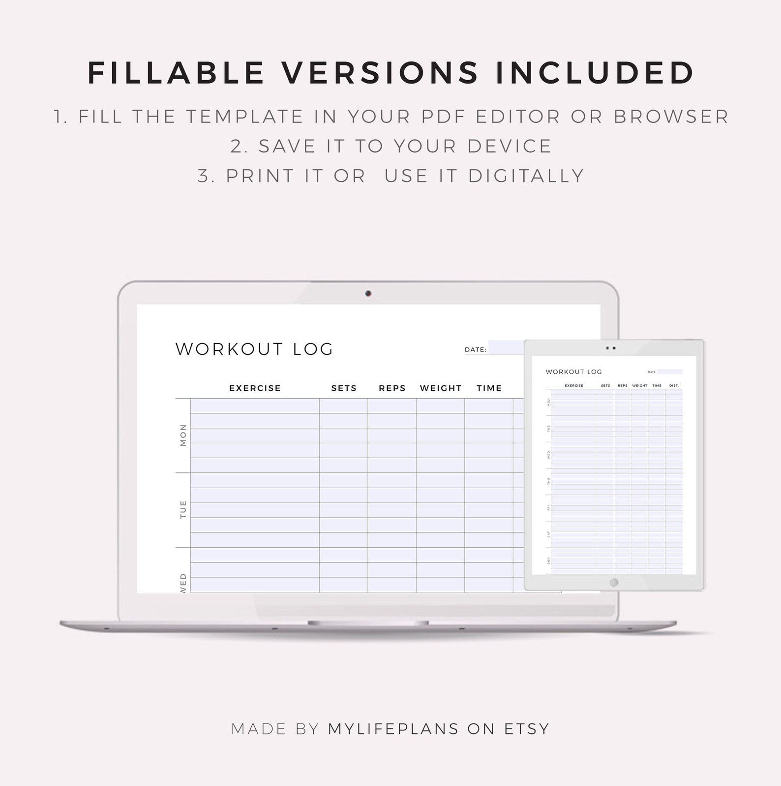 Weekly Workout Log Printable Template, Daily Workout Planner, Exercise ...