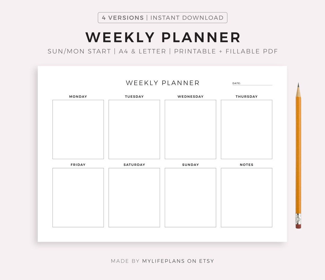 Weekly Planner Printable Landscape, Minimalist Weekly Schedule, Week at ...