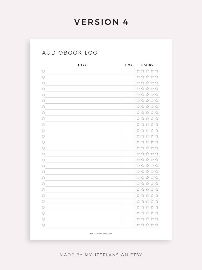 Audiobook Log Printable, Audiobook Tracker & Journal, Book Lovers ...