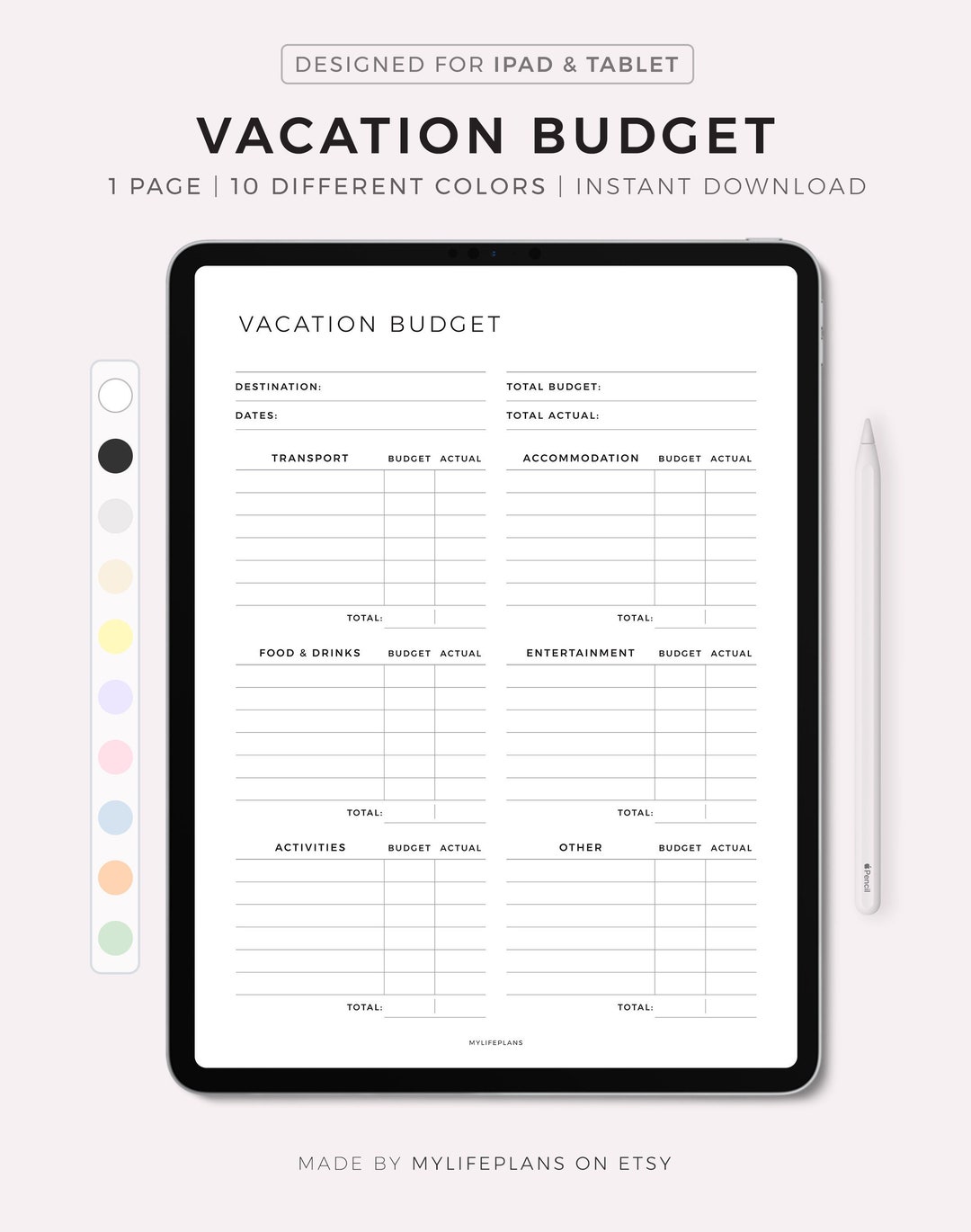 Digital Vacation Budget Planner, Travel Spending Worksheet Template ...