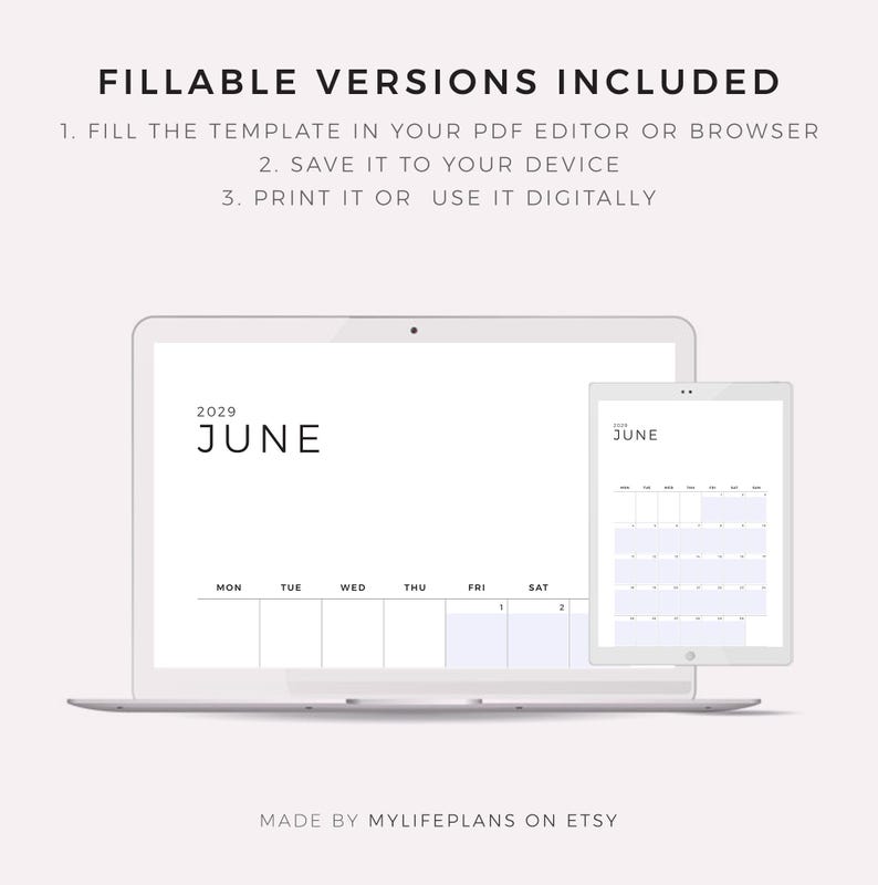 2029 Monthly Calendar Printable & Fillable, Year Calendar Template ...