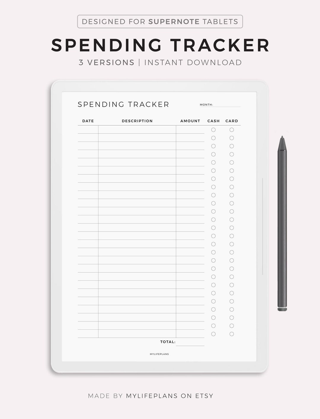 Spending Tracker for Supernote A5X2/A5X/A5/A6X2/A6X/A6, Expense Tracker ...