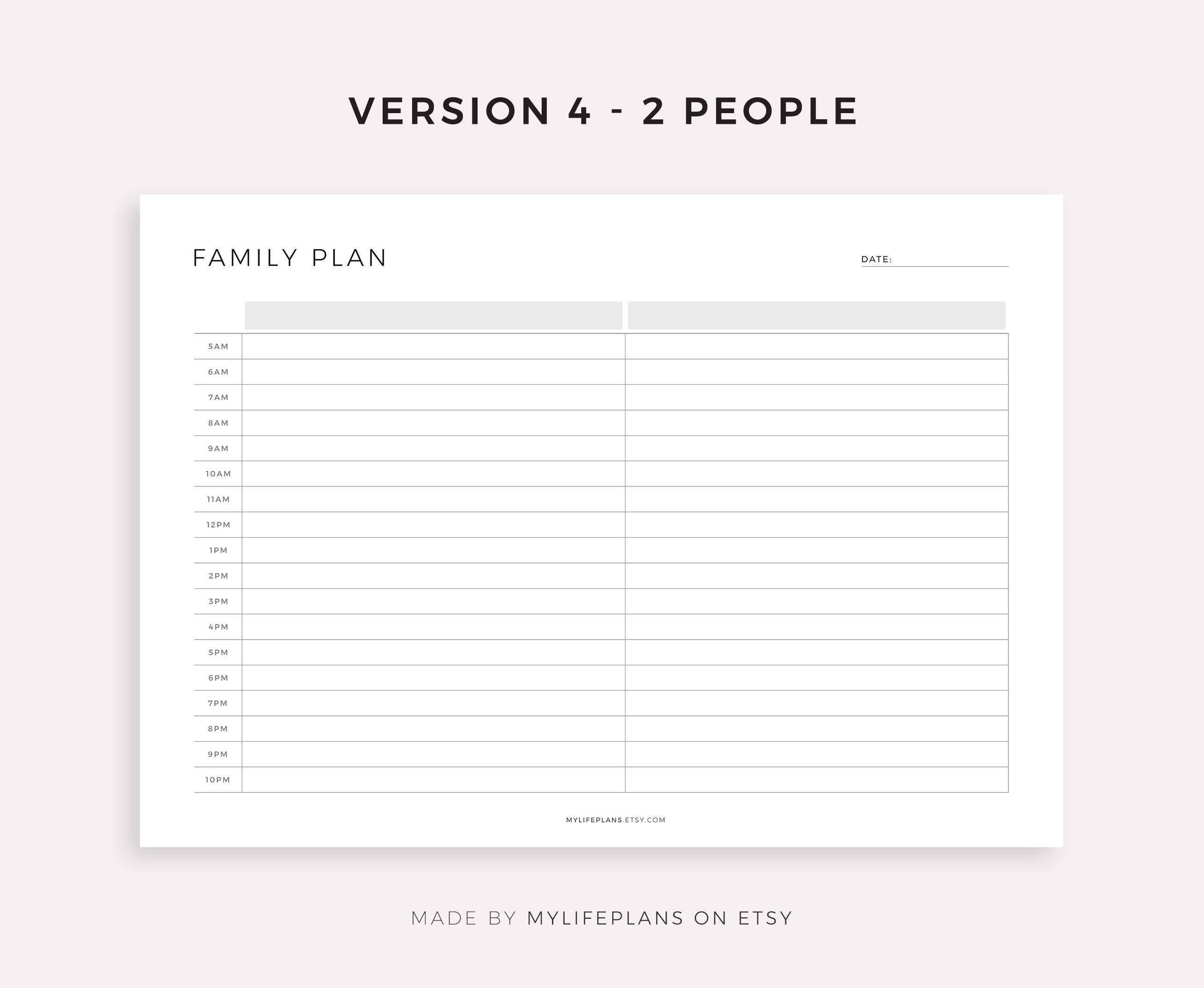 Hourly Family Planner Printable Landscape, Family Daily Planner, Family ...