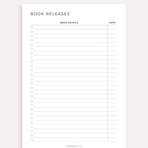 New Book Releases Tracker Printable, Books to Buy Reminder, Upcoming ...