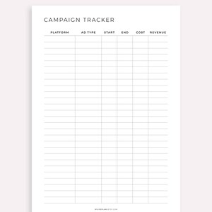 Ad Campaign Tracker Printable, Advertising Tracker Log, Advertising ...