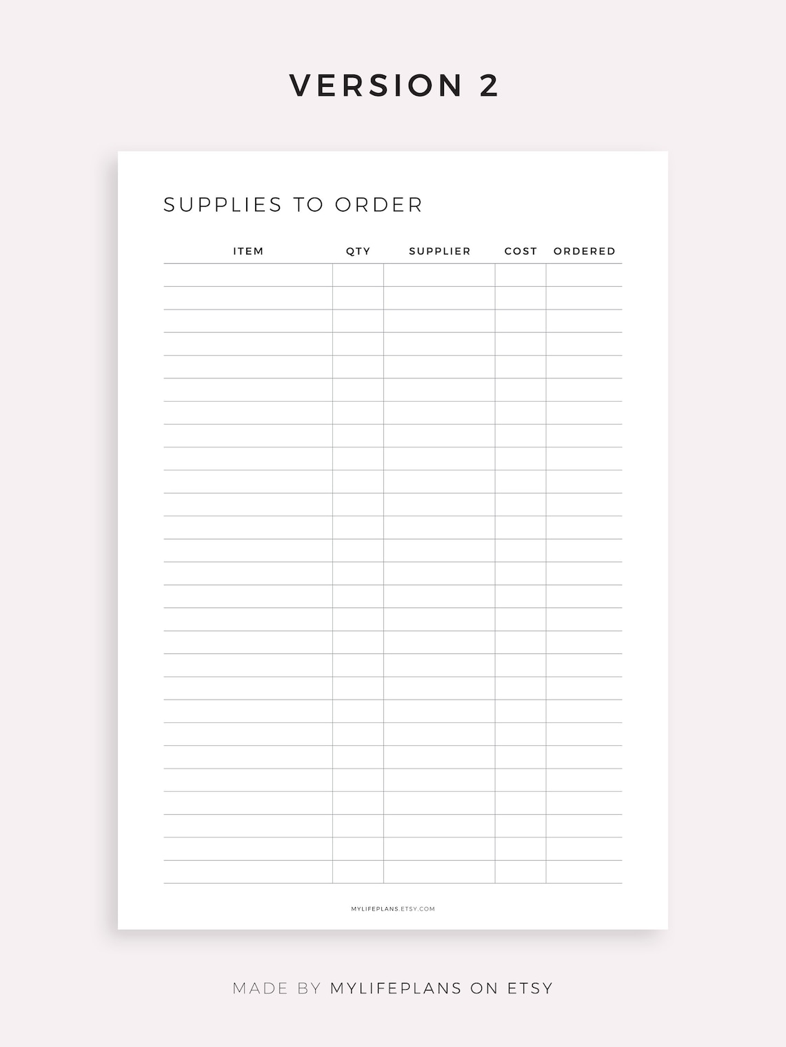 Supplies to Order Tracker Printable, Supplies Management Form, Small ...