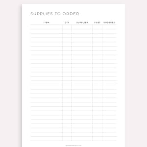Supplies to Order Tracker Printable, Supplies Management Form, Small ...