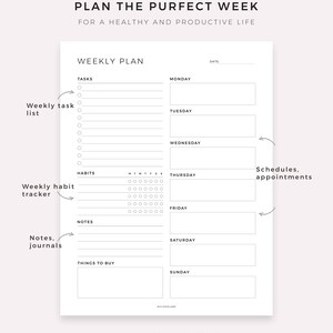 Week Planner Digital, Weekly to Do List, Weekly Habit Tracker, Weekly ...
