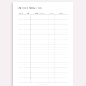 Medication Log Printable, Medication Tracker, Medication Intake ...