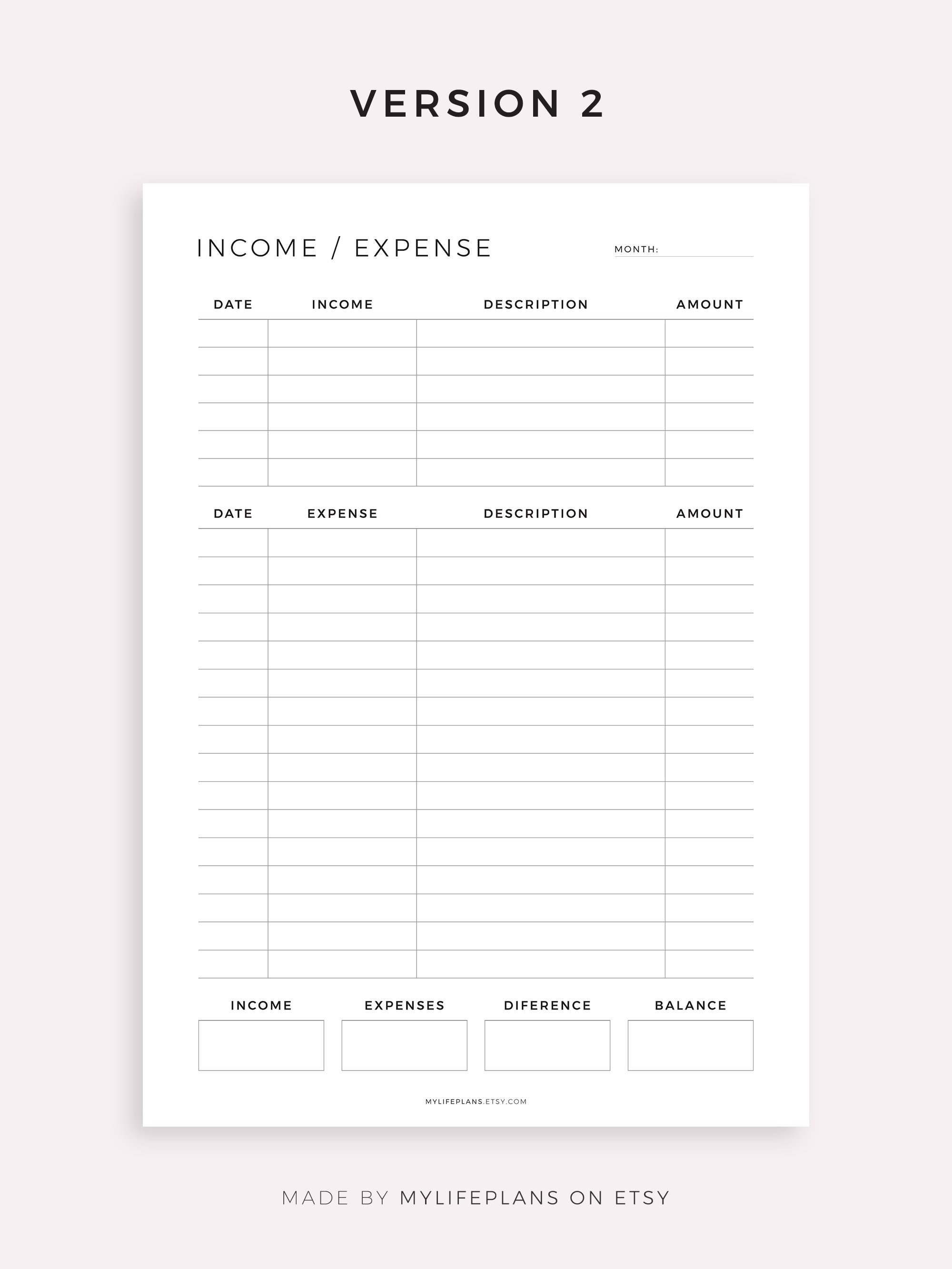 Income Tracker Expense Tracker Financial Planner Monthly - Etsy