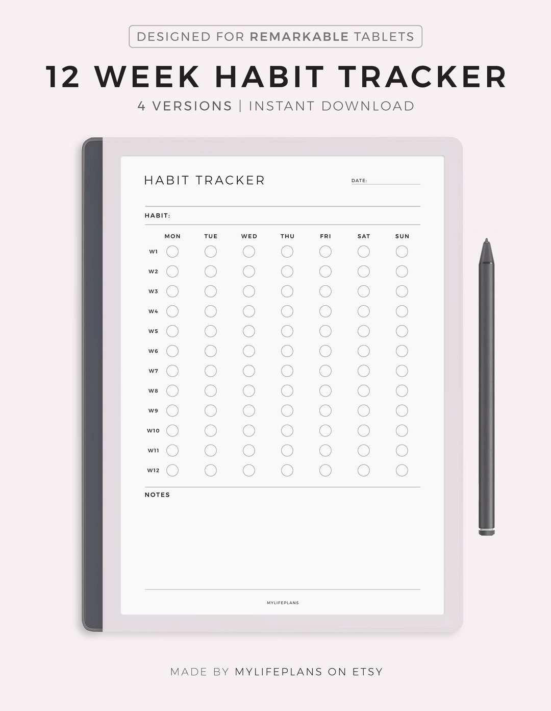 12 Week Habit Tracker for Remarkable 2, Habit Planner, Routine Tracking ...
