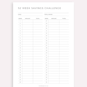 52 Week Savings Challenge Printable, Yearly Saving Plan, Savings ...