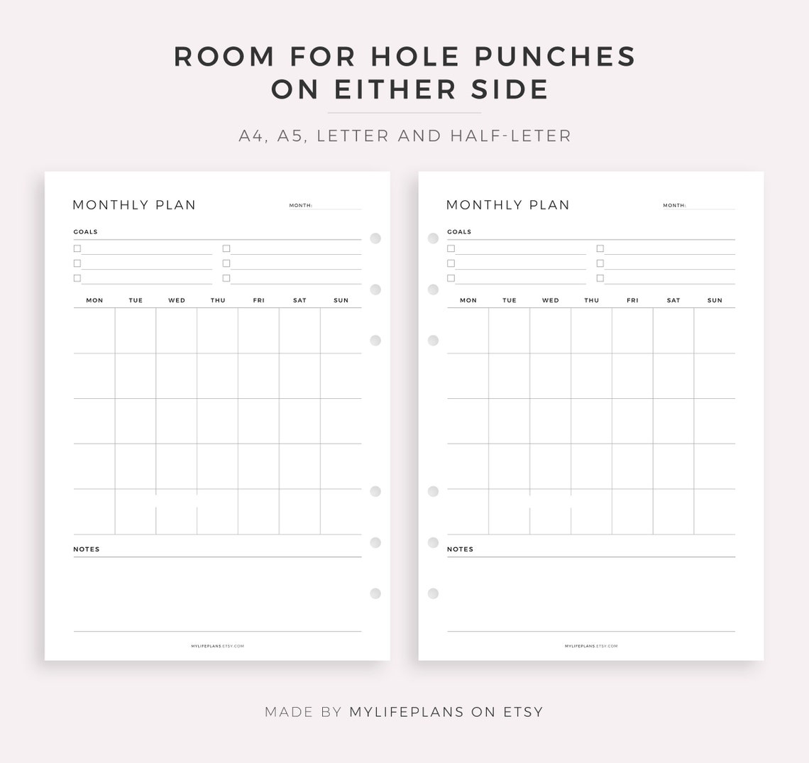 Monthly Goal Planner Printable, Fillable Monthly Planner, Monday and ...