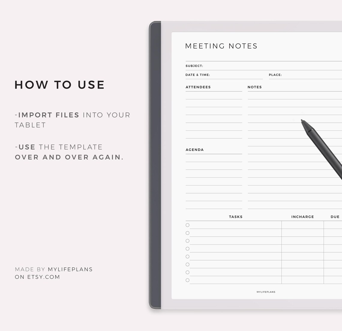Meeting Notes Template for Remarkable 2, Meeting Minutes, Meeting ...