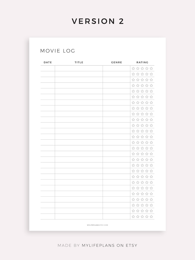 Movie Log Printable Movies to Watch Movies I've Watched - Etsy