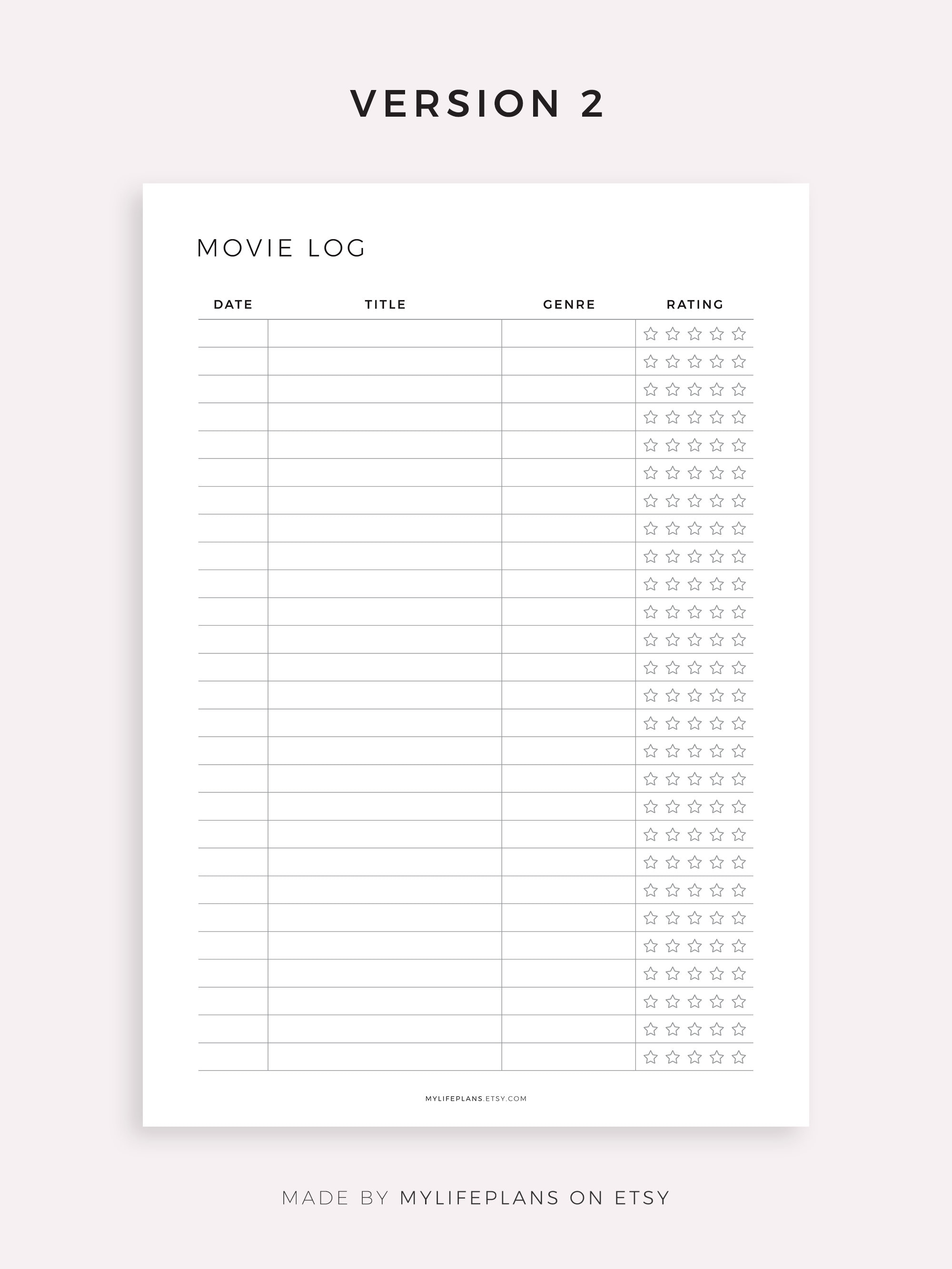 Movie Log Printable Movies to Watch Movies I've Watched - Etsy UK