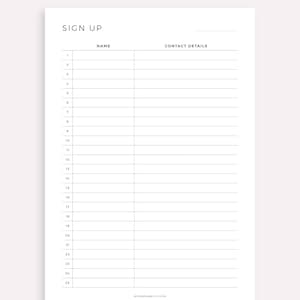 Fillable Sign up Sheet Printable - Event Sign Up, Customer Sign Up ...