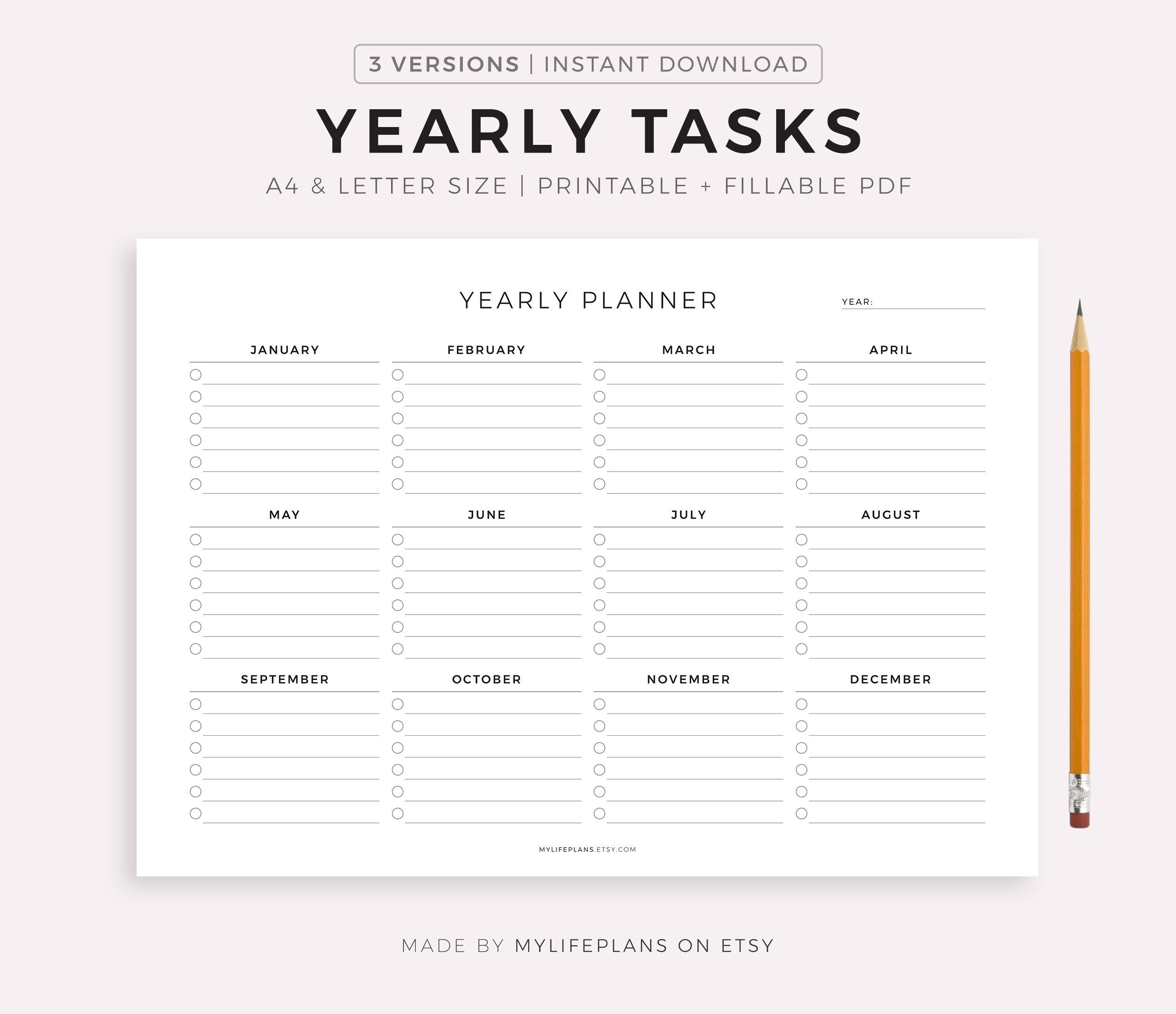 Yearly Tasks Printable Landscape Yearly to Do List - Etsy