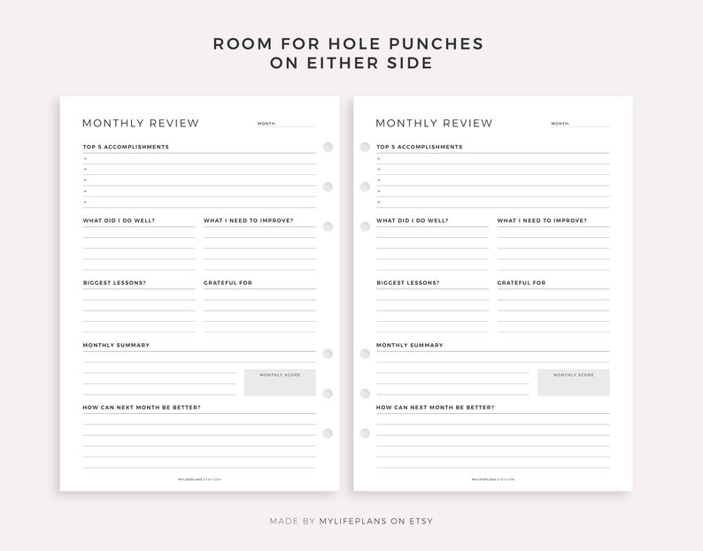 Monthly Review Monthly Reflection Monthly Evaluation Etsy