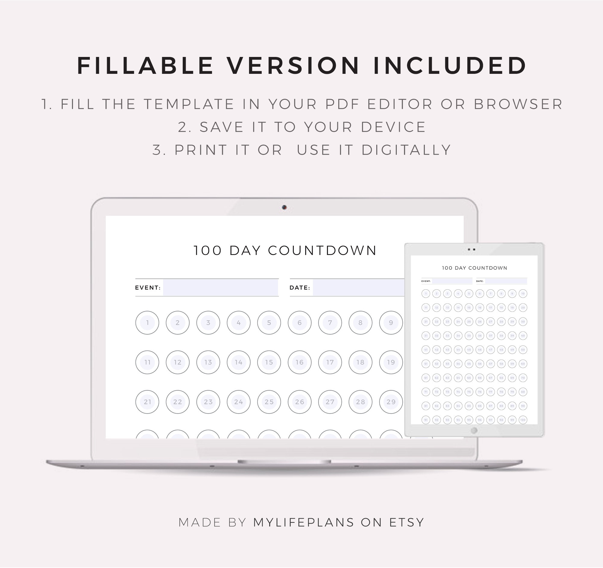 30, 60, 100 Day Countdown Tracker to Vacation, Birthday, Wedding, New ...