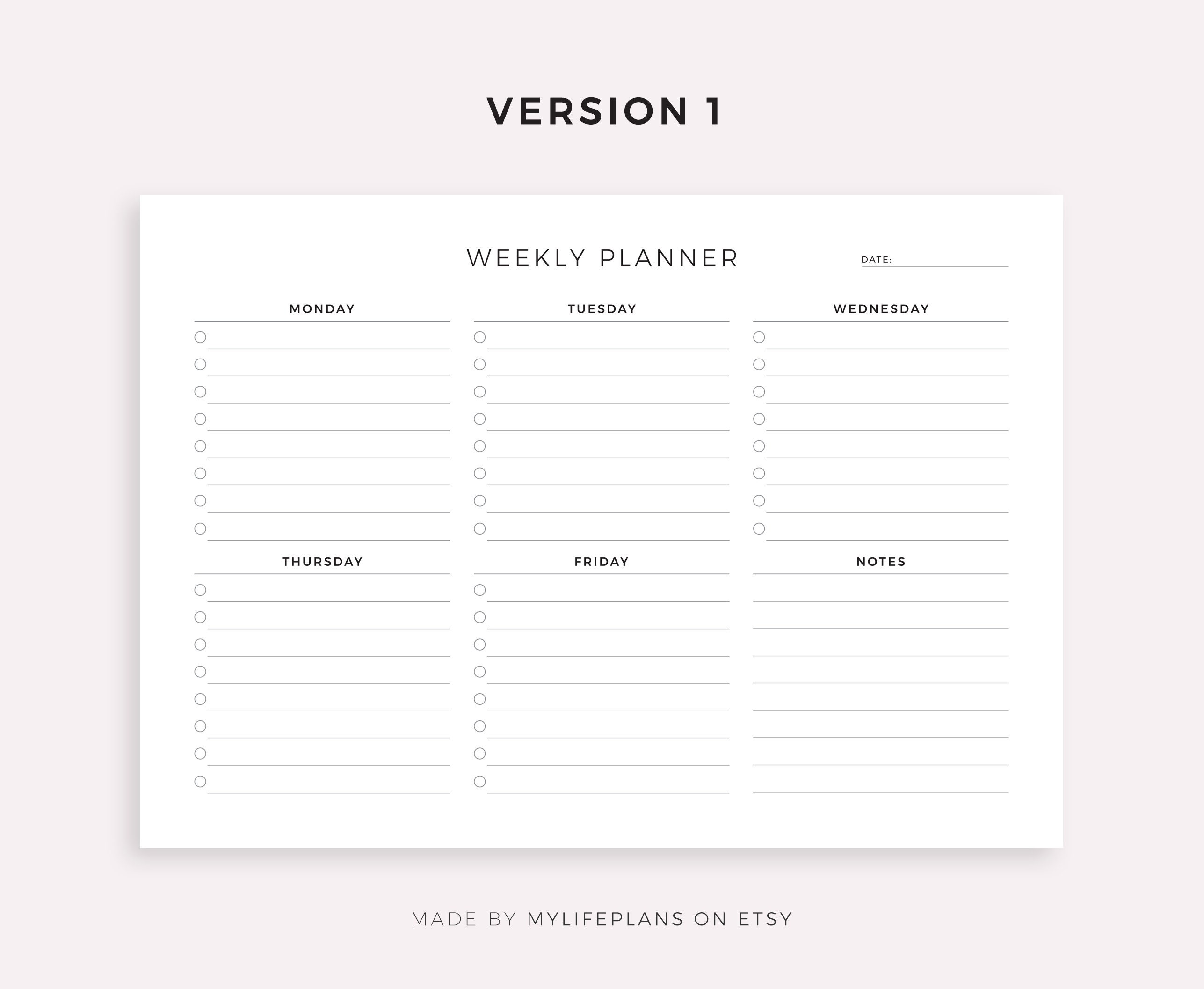 Five Day Weekly Planner Printable to Do List, Weekly Schedule, Week at ...