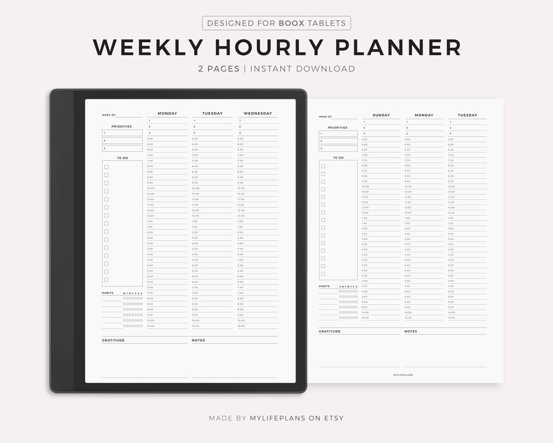 Weekly Hourly Planner, Weekly Schedule, Weekly Organizer, Compatible ...