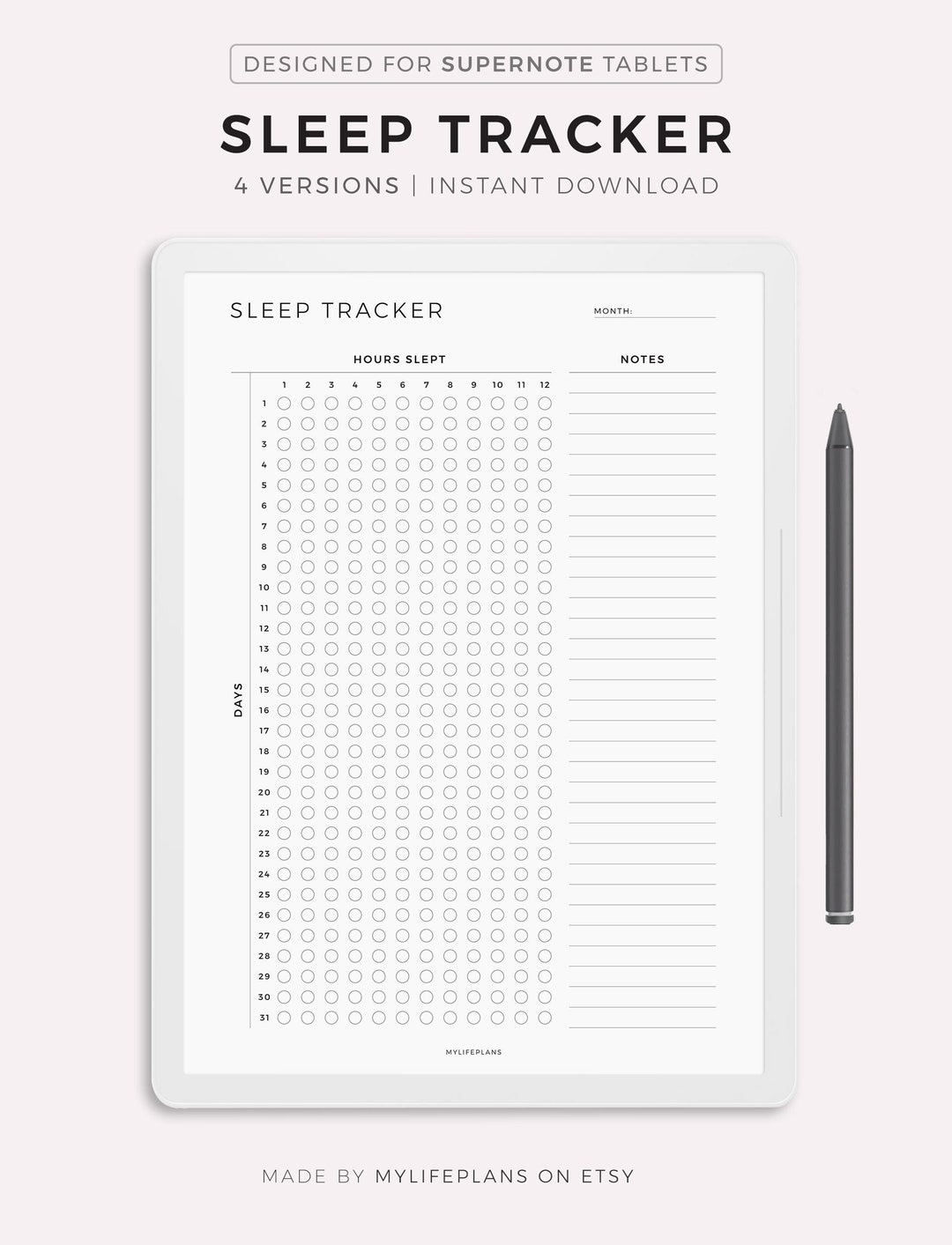 Sleep Tracker for Supernote A5X/A5/A6X2/A6X/A6, Monthly Sleep Log ...