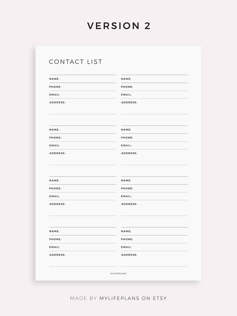 Contacts List Template for Kindle Scribe, Instant Download - Etsy