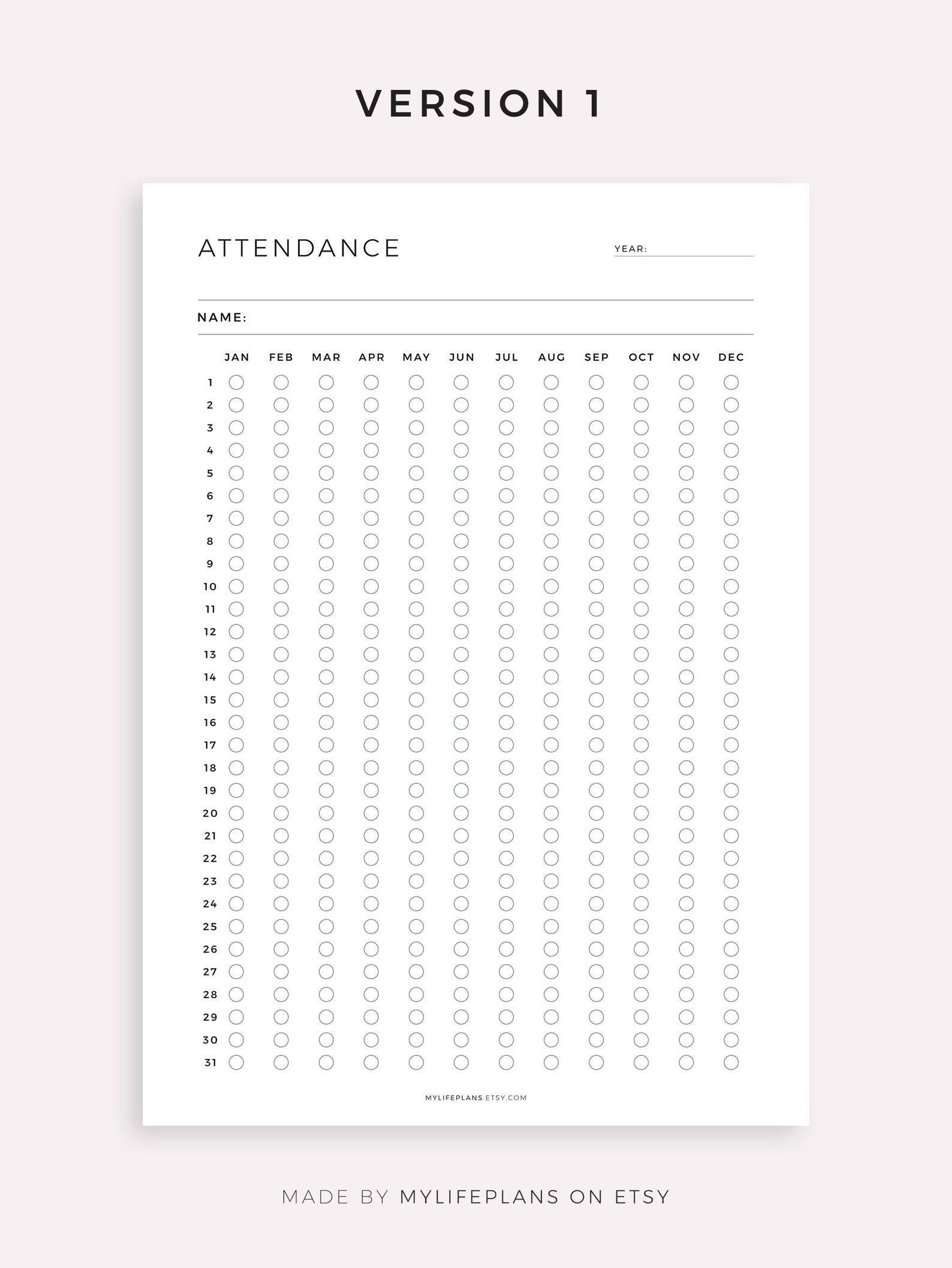 Yearly Employee Attendance Log Printable Working Days Days - Etsy