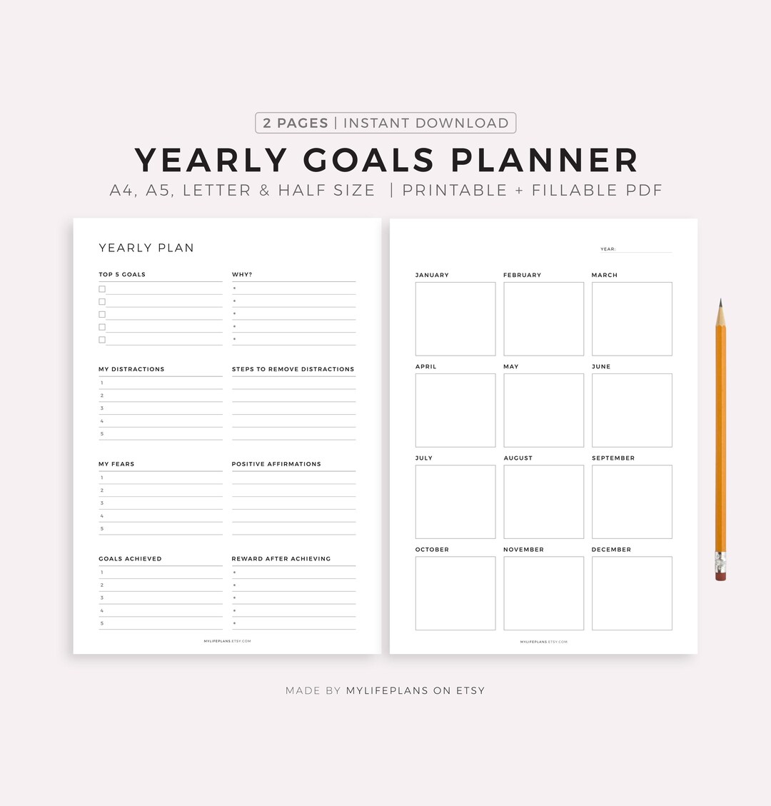 Yearly Goals Planner, Goal Setting, Goal Planning, A4/a5/letter/half ...