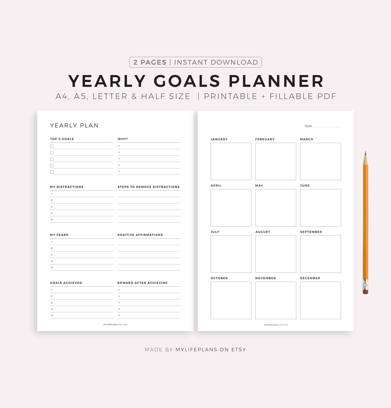 Yearly Goals Planner, Goal Setting, Goal Planning, A4/a5/letter/half ...