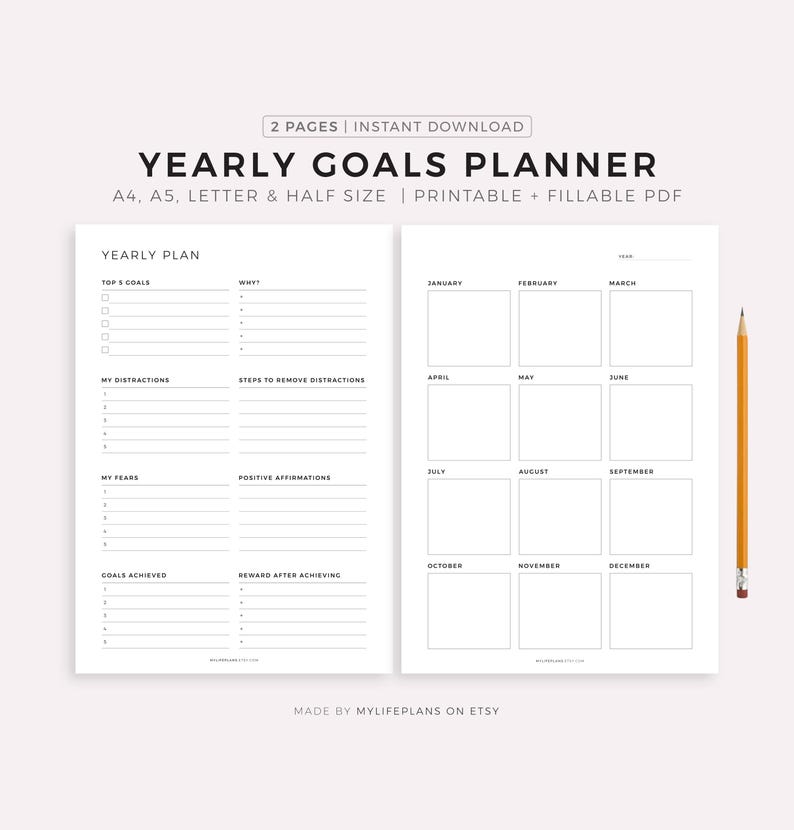 Yearly Goals Planner, Goal Setting, Goal Planning, A4/a5/letter/half ...