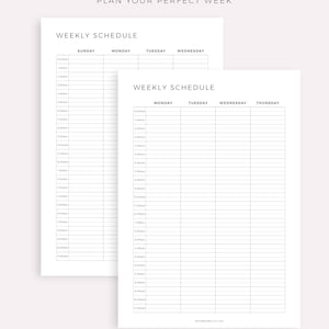 24 Hour Weekly Schedule on 2 Pages, Week at a Glance, Weekly Agenda ...