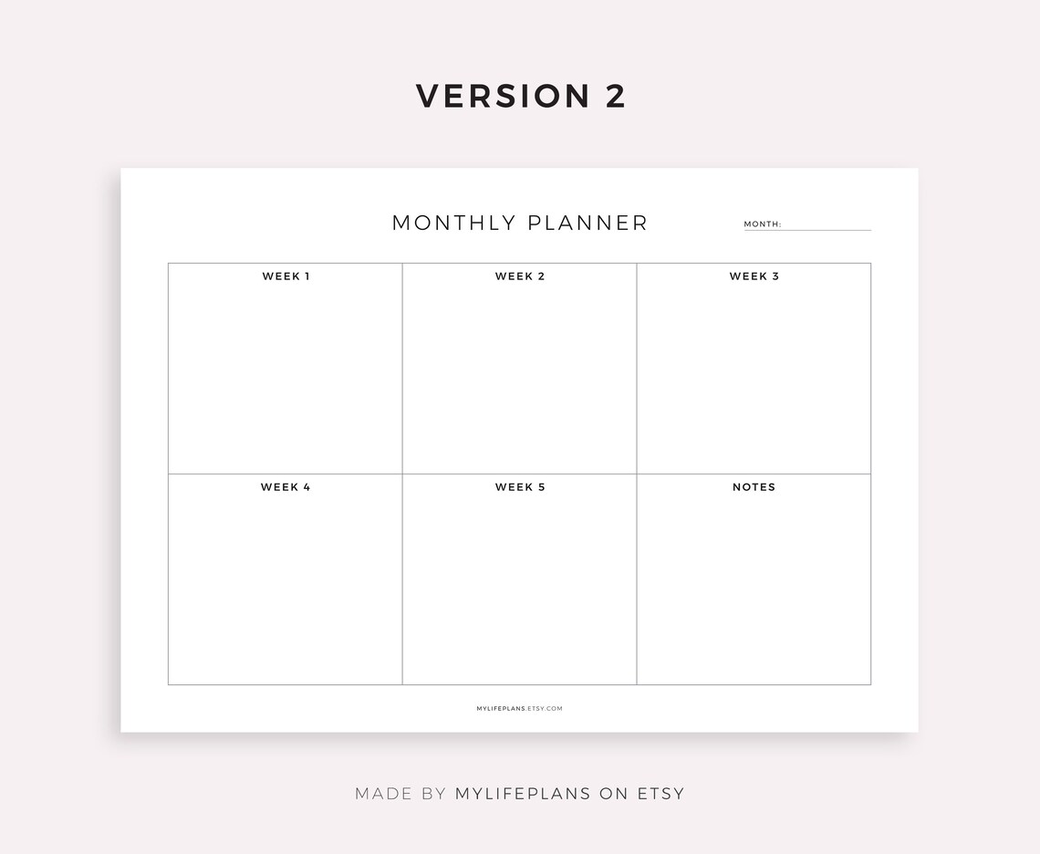 Monthly Planner Printable Landscape, Minimalist Monthly Organizer ...