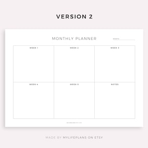 Monthly Planner Printable Landscape, Minimalist Monthly Organizer ...