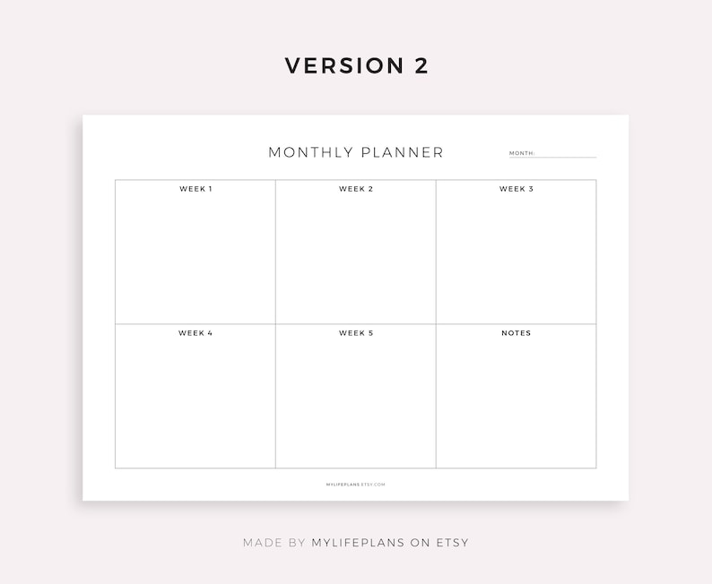 Monthly Planner Printable Landscape Minimalist Monthly - Etsy