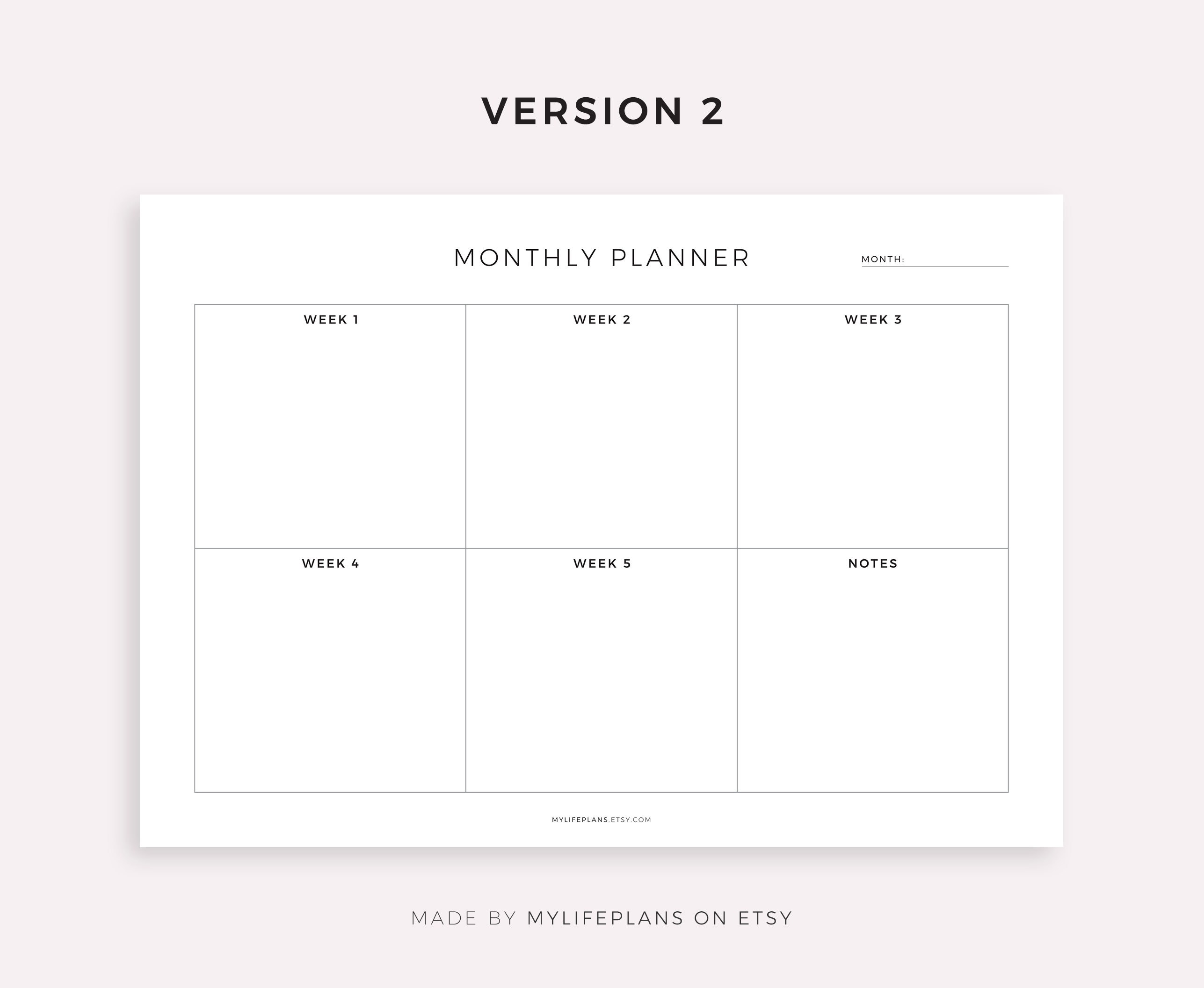 Monthly Planner Printable Landscape Minimalist Monthly - Etsy