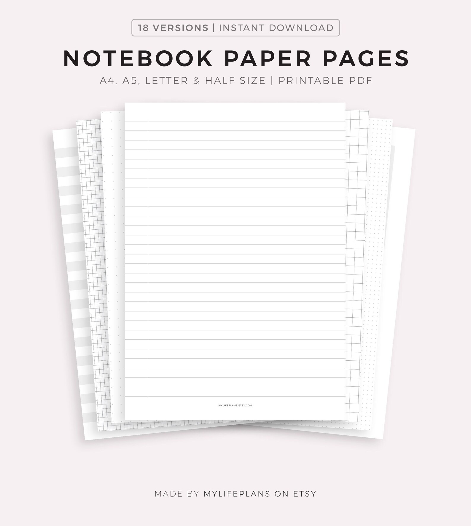 Notebook Paper Pages Printable, A4/a5/letter/half Size, Instant ...